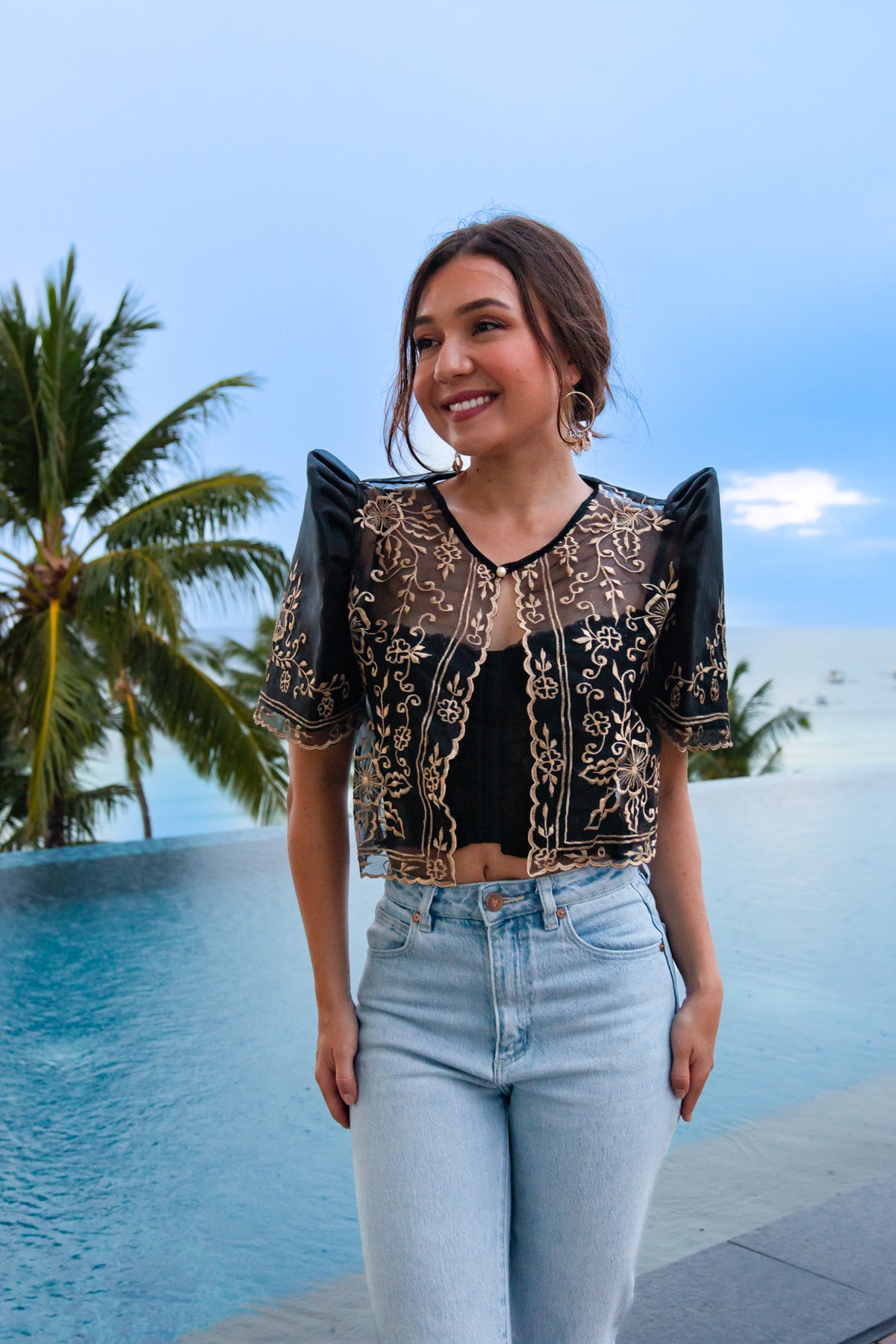 Luisa Mestiza Bolero in Midnight Black | Authentic Filipiniana Attire ...